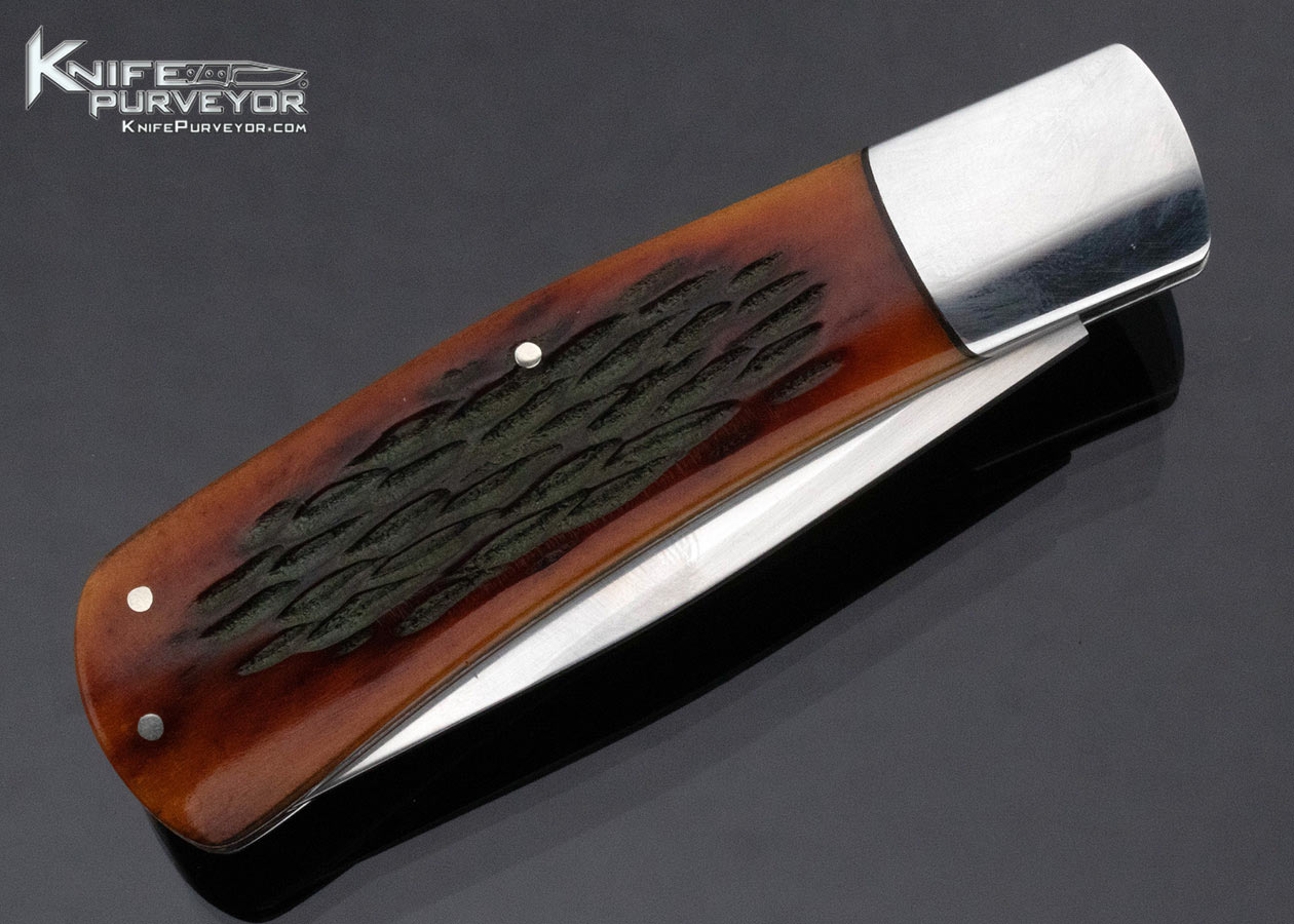 Ray Cover Custom Knife Slip Joint Jigged Amber Bone Stainless Bolsters ...