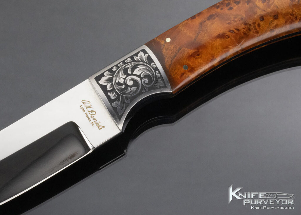 Alex Daniels Custom Knife Birdseye Maple Wood Upswept Skinner Engraved ...