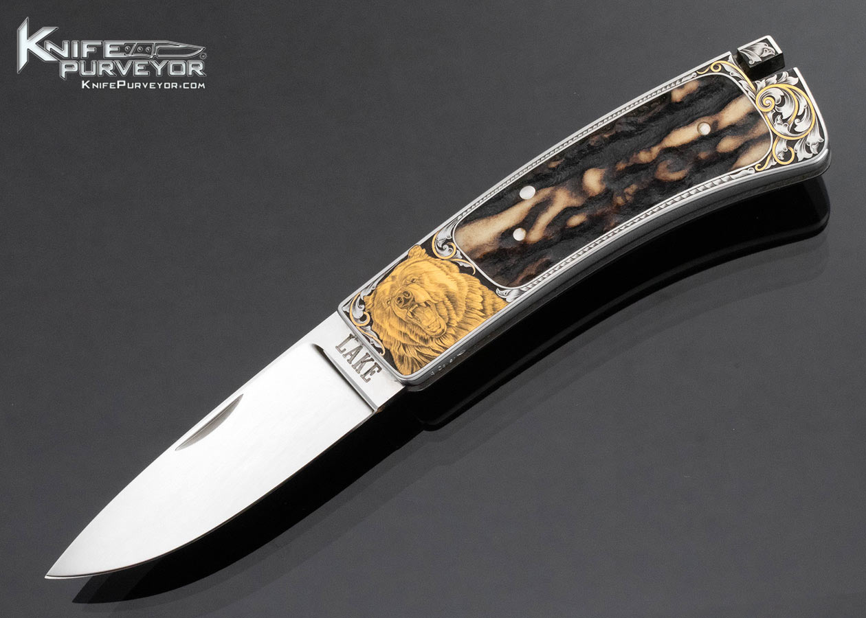 Ron Lake Custom Knife Stag Interframe Tail Lock Engraved by Ray Cover ...