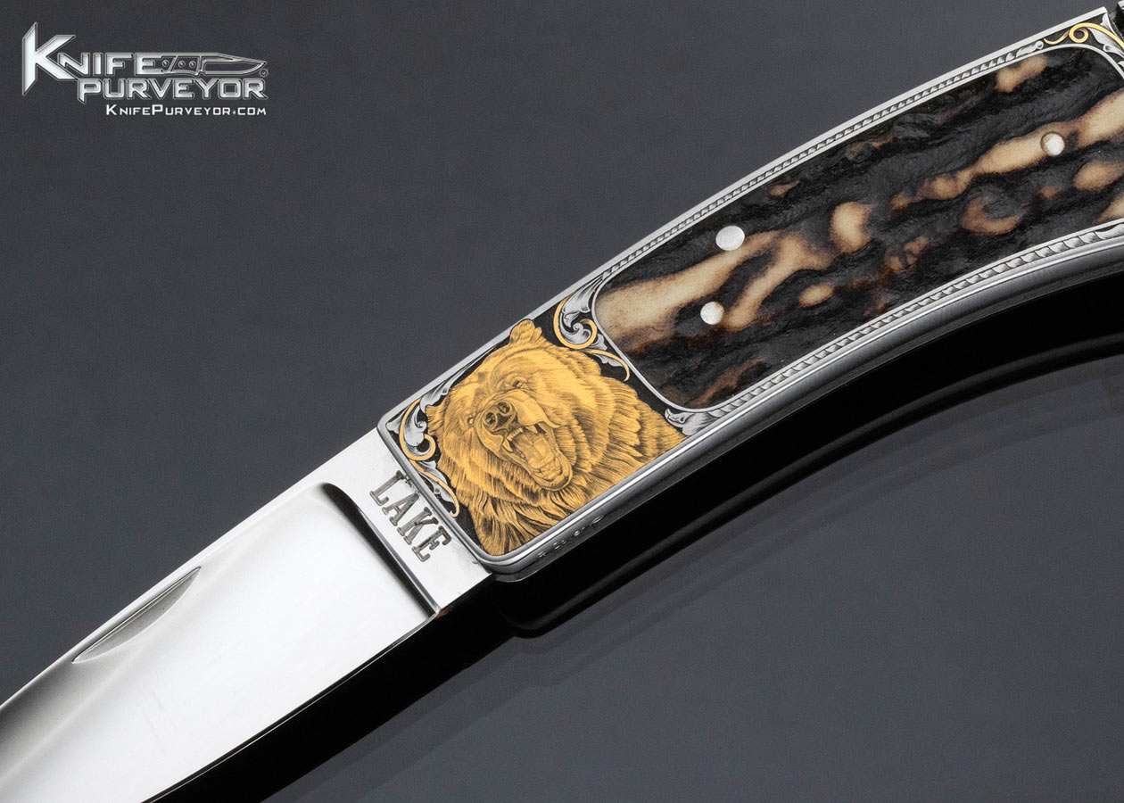 Ron Lake Custom Knife Stag Interframe Tail Lock Engraved by Ray Cover ...