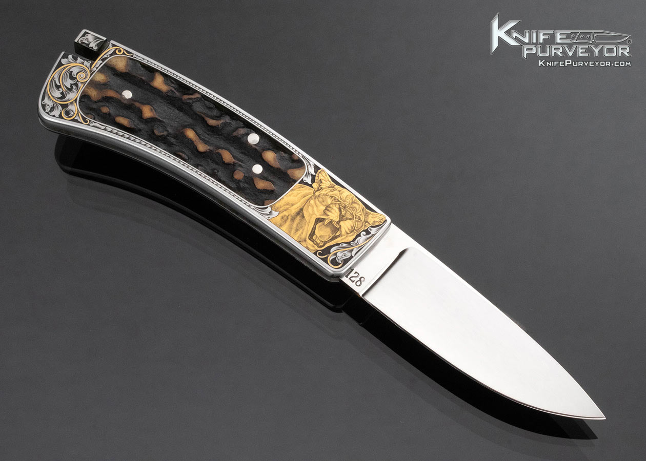 Ron Lake Custom Knife Stag Interframe Tail Lock Engraved by Ray Cover ...