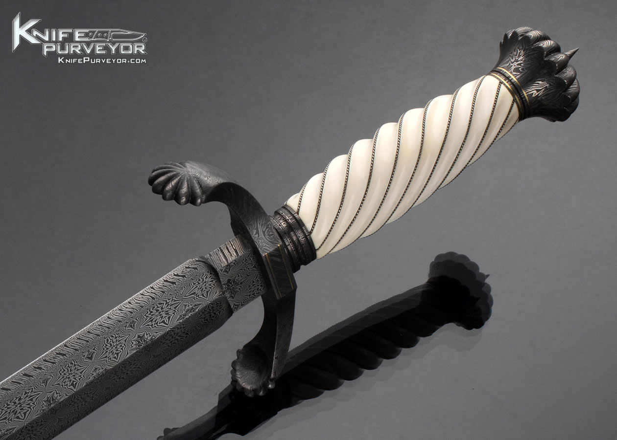 Kyle Royer Custom Knife Fluted Mammoth and Damascus Presentation Dagger ...