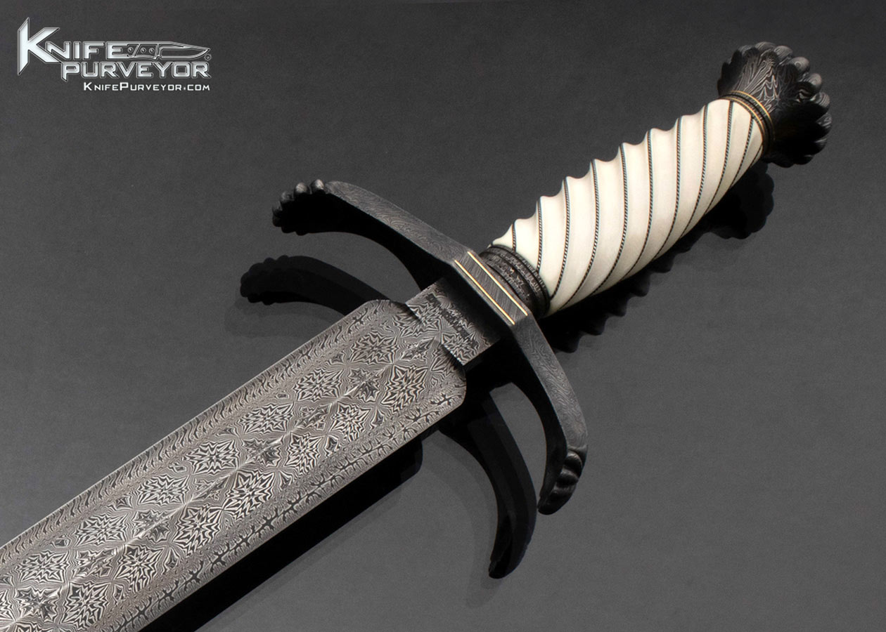 Kyle Royer Custom Knife Fluted Mammoth and Damascus Presentation Dagger ...