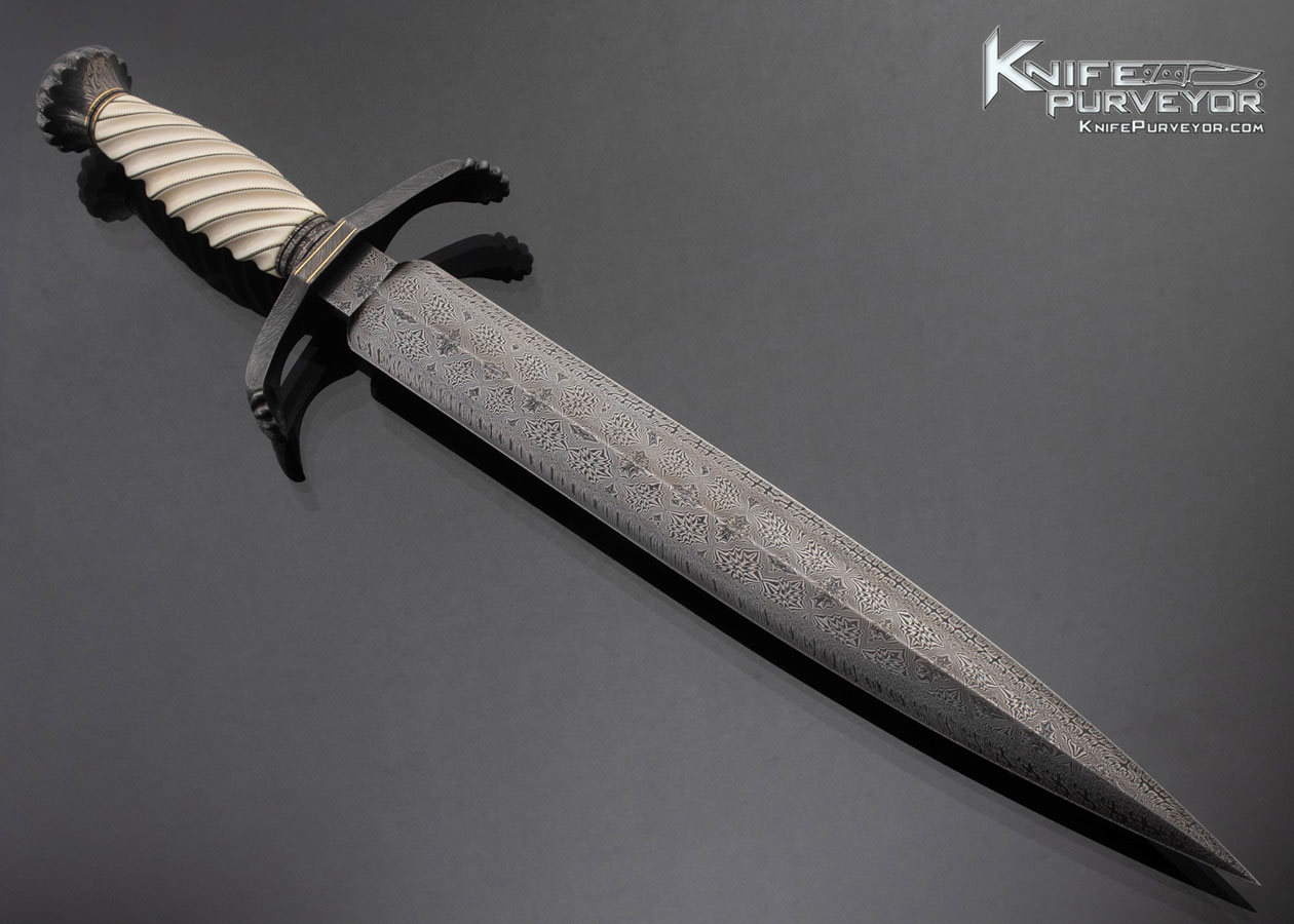 Kyle Royer Custom Knife Fluted Mammoth and Damascus Presentation Dagger ...