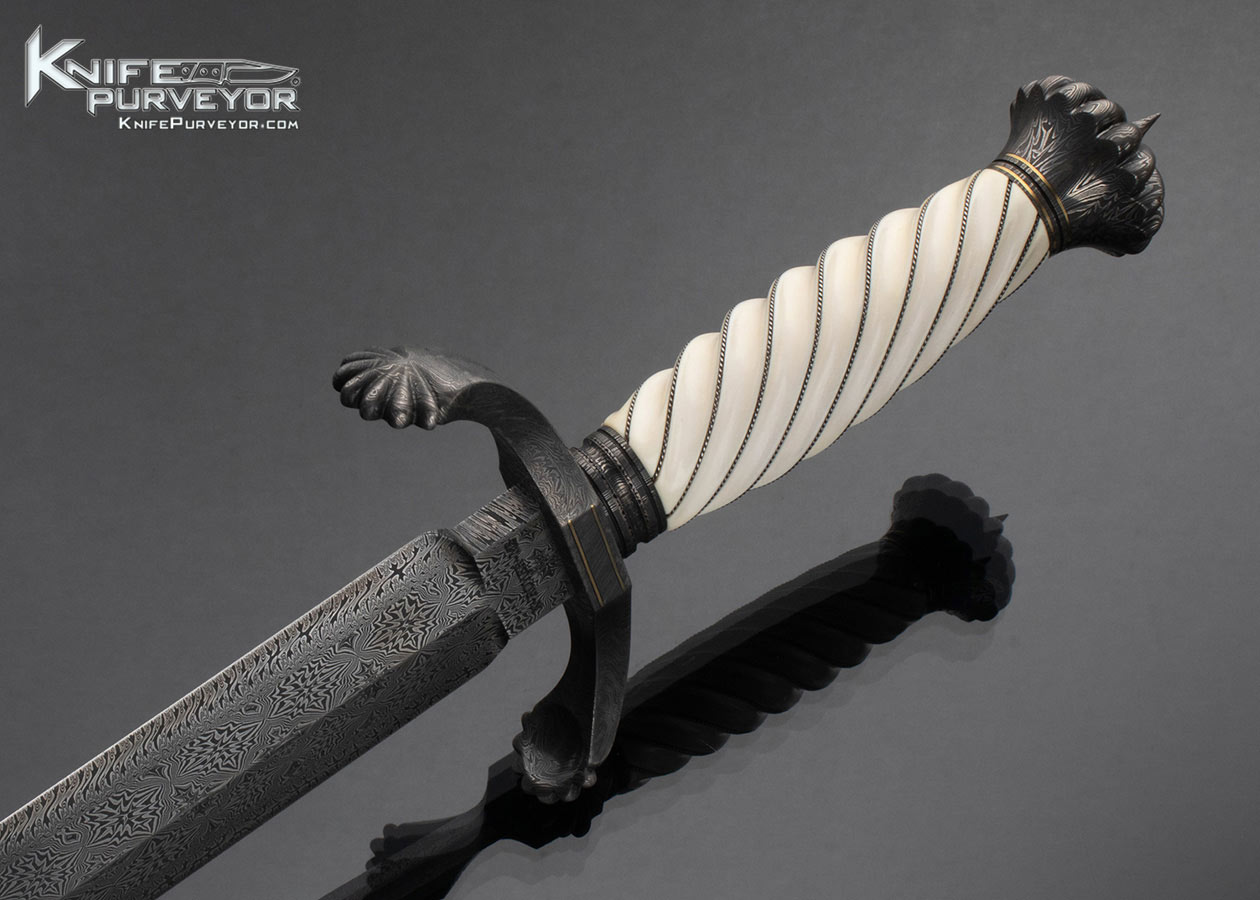 Kyle Royer Custom Knife Fluted Mammoth and Damascus Presentation Dagger ...