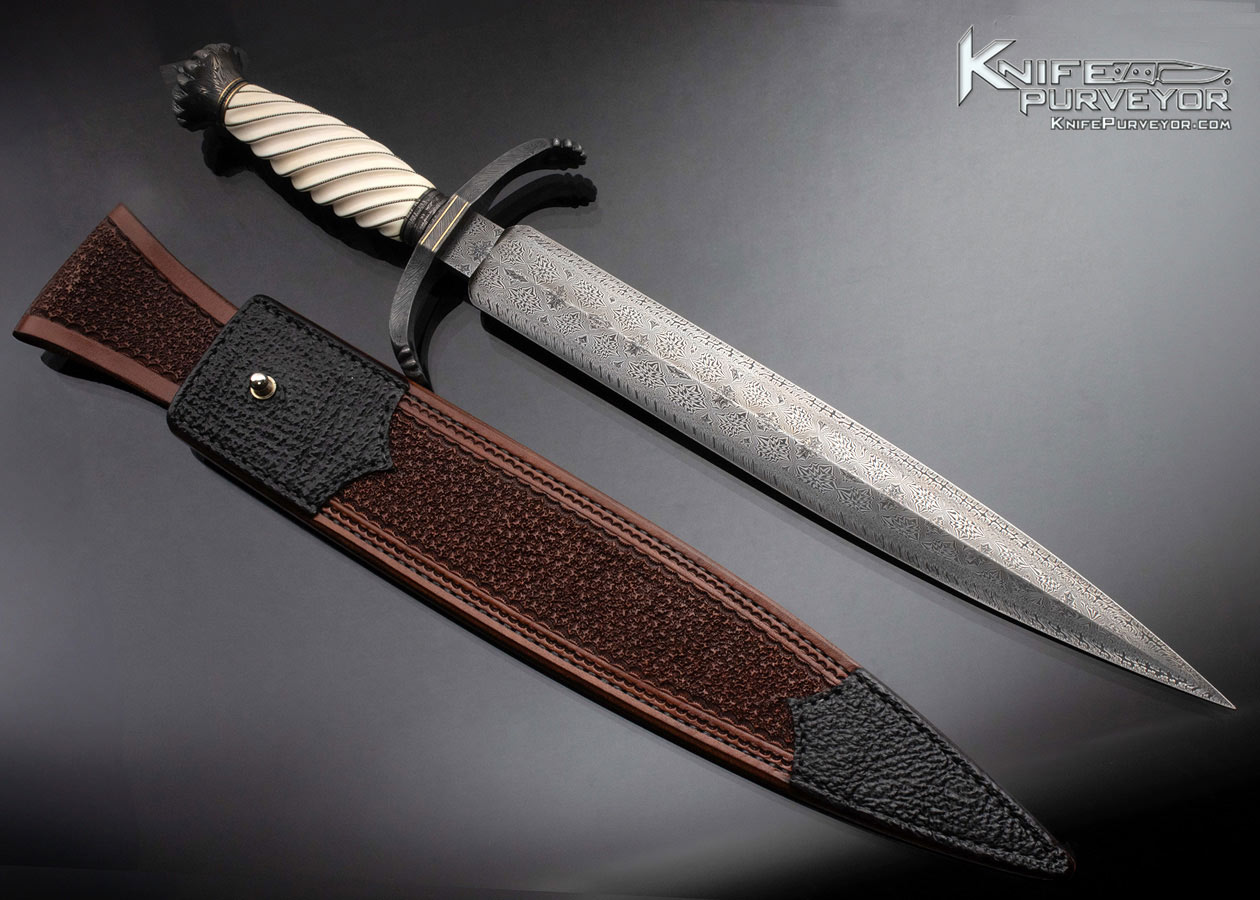 Kyle Royer Custom Knife Fluted Mammoth and Damascus Presentation Dagger ...