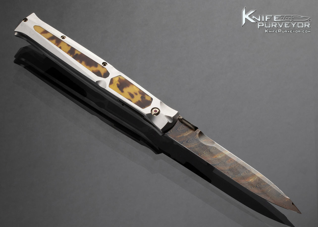 Jeff Harkins Custom Knife Blued Damascus and Amber Interframe Italia MK ...