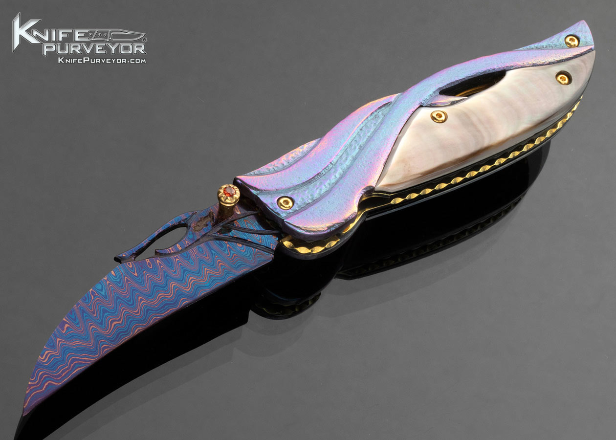 Suchat Jangtanong Custom Knife Blued Damascus, Carved and Stippled ...