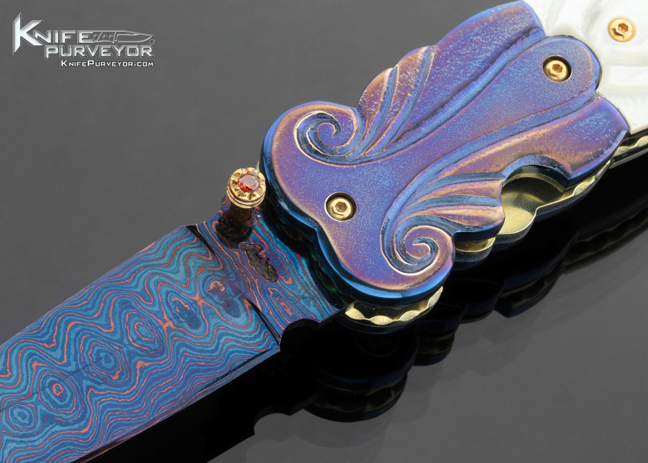 Suchat Jangtanong Custom Knife Blued Damascus Carved and Stippled ...