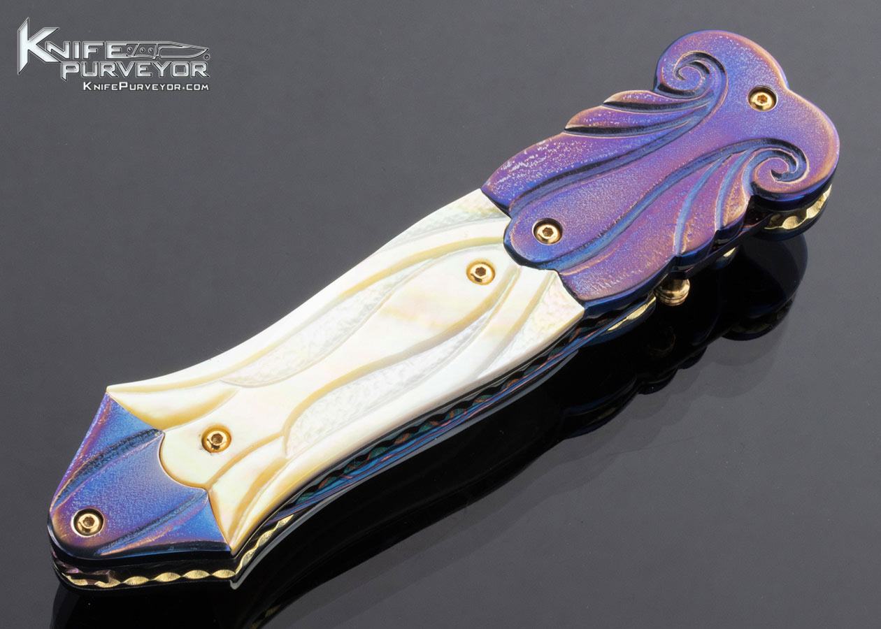 Suchat Jangtanong Custom Knife Blued Damascus Carved and Stippled ...