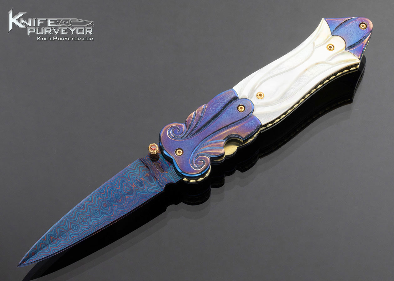 Suchat Jangtanong Custom Knife Blued Damascus Carved and Stippled ...