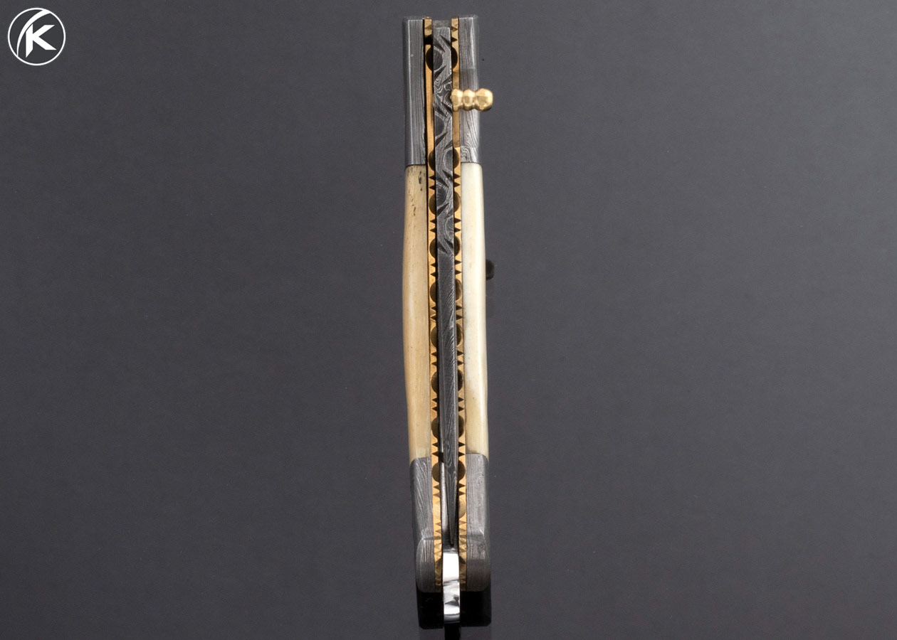 Perkin Knives Custom Knife Damascus and Mammoth Ivory Folder - Knife ...