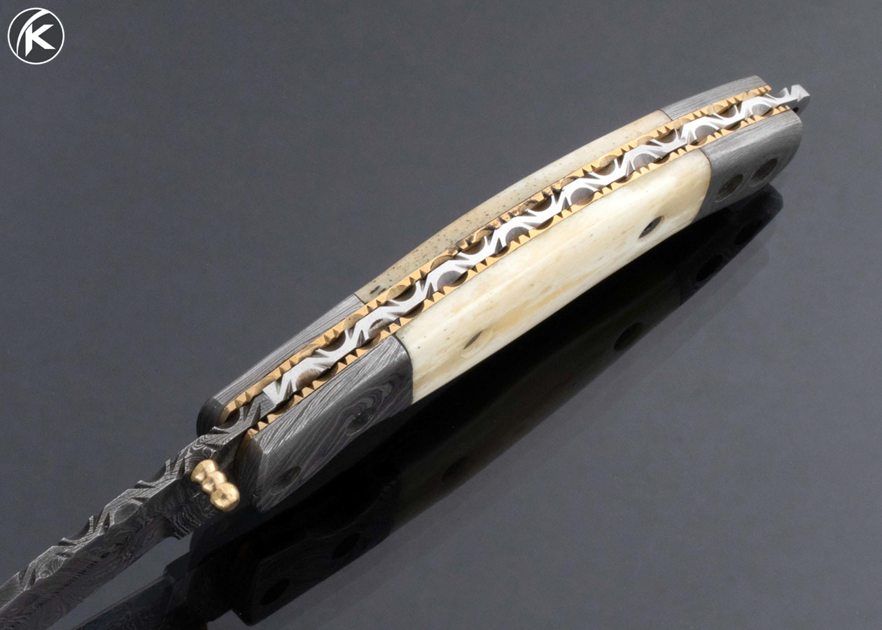 Perkin Knives Custom Knife Damascus and Mammoth Ivory Folder - Knife ...