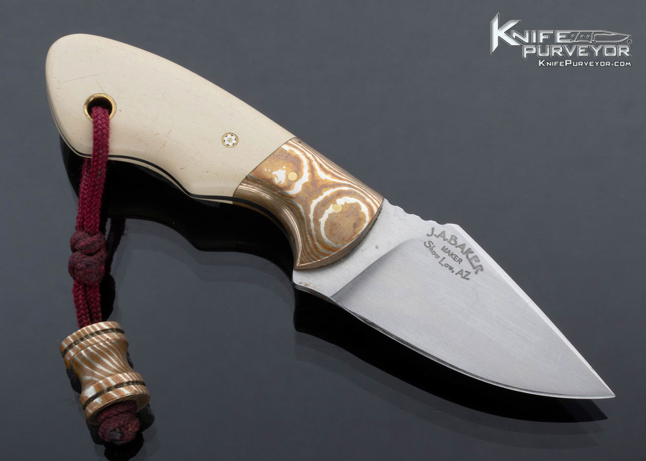 J.A. Baker Custom Knife Mokume and Mammoth Fixed Blade 16682 - Knife Purveyor