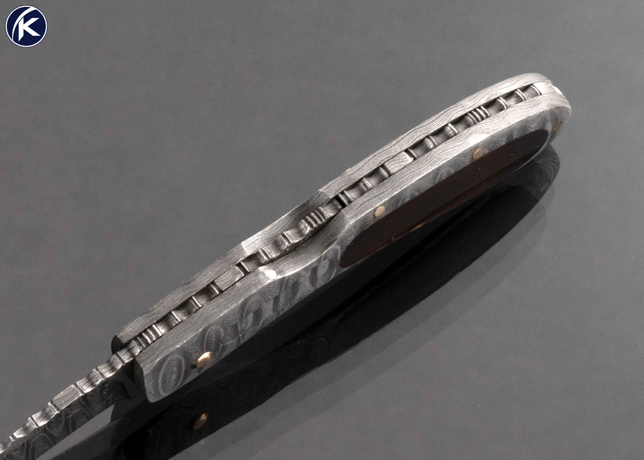 Joe Kious Custom Knife Damascus and Amber Interframe Automatic Lockback ...