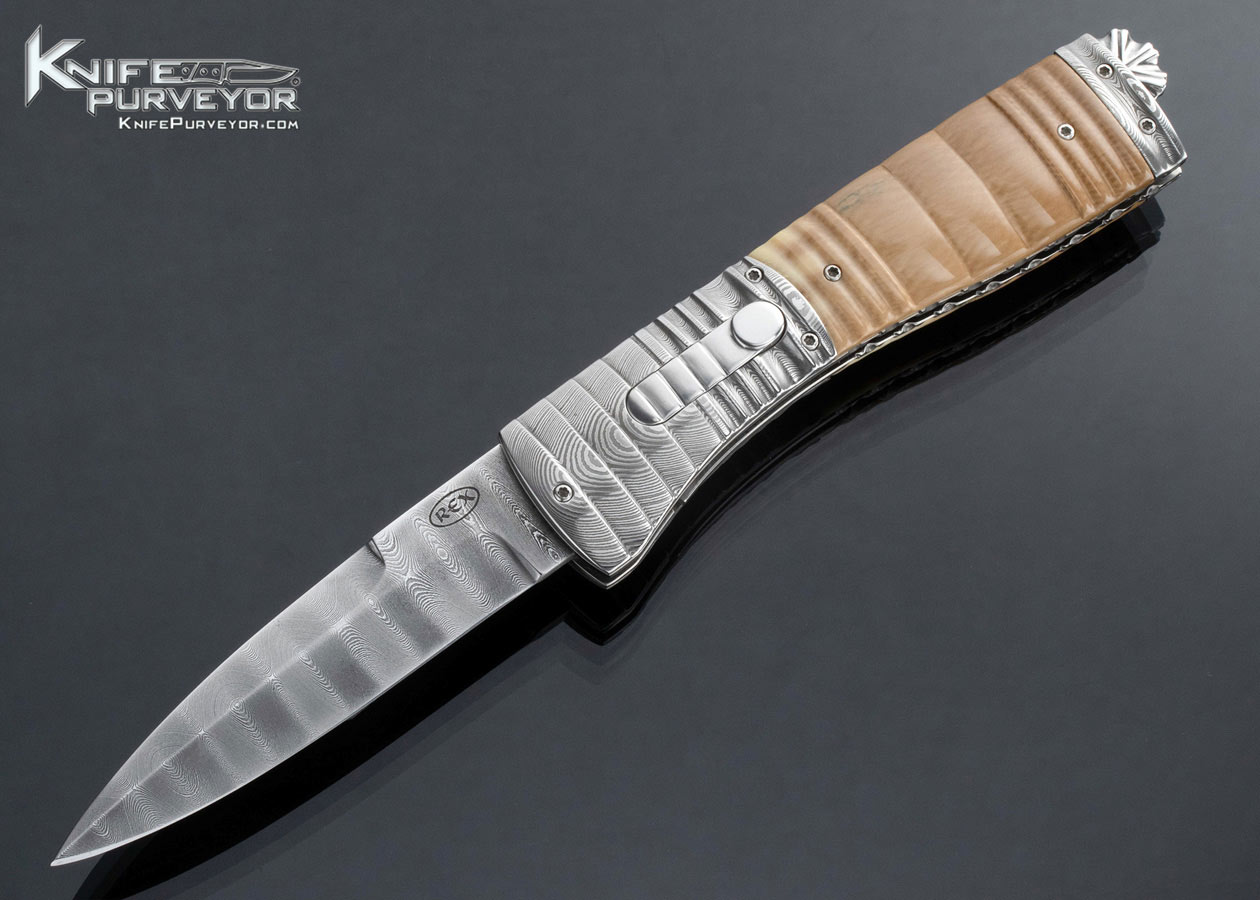 Rex Robinson Custom Knife Carved Damascus and Mammoth Automatic ...