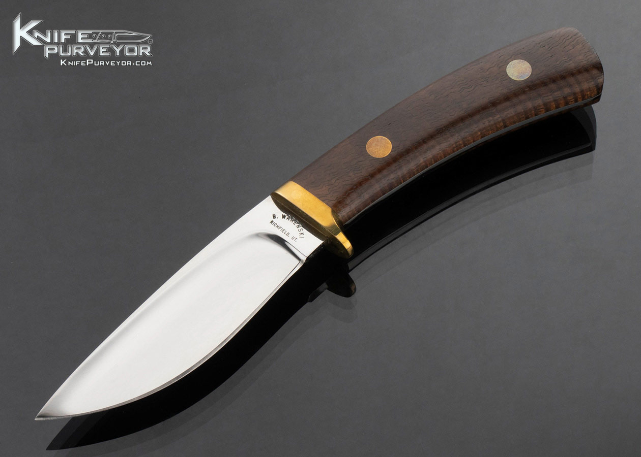 Buster Warenski Custom Knife English Fiddleback and Brass Hunter - Knife Purveyor