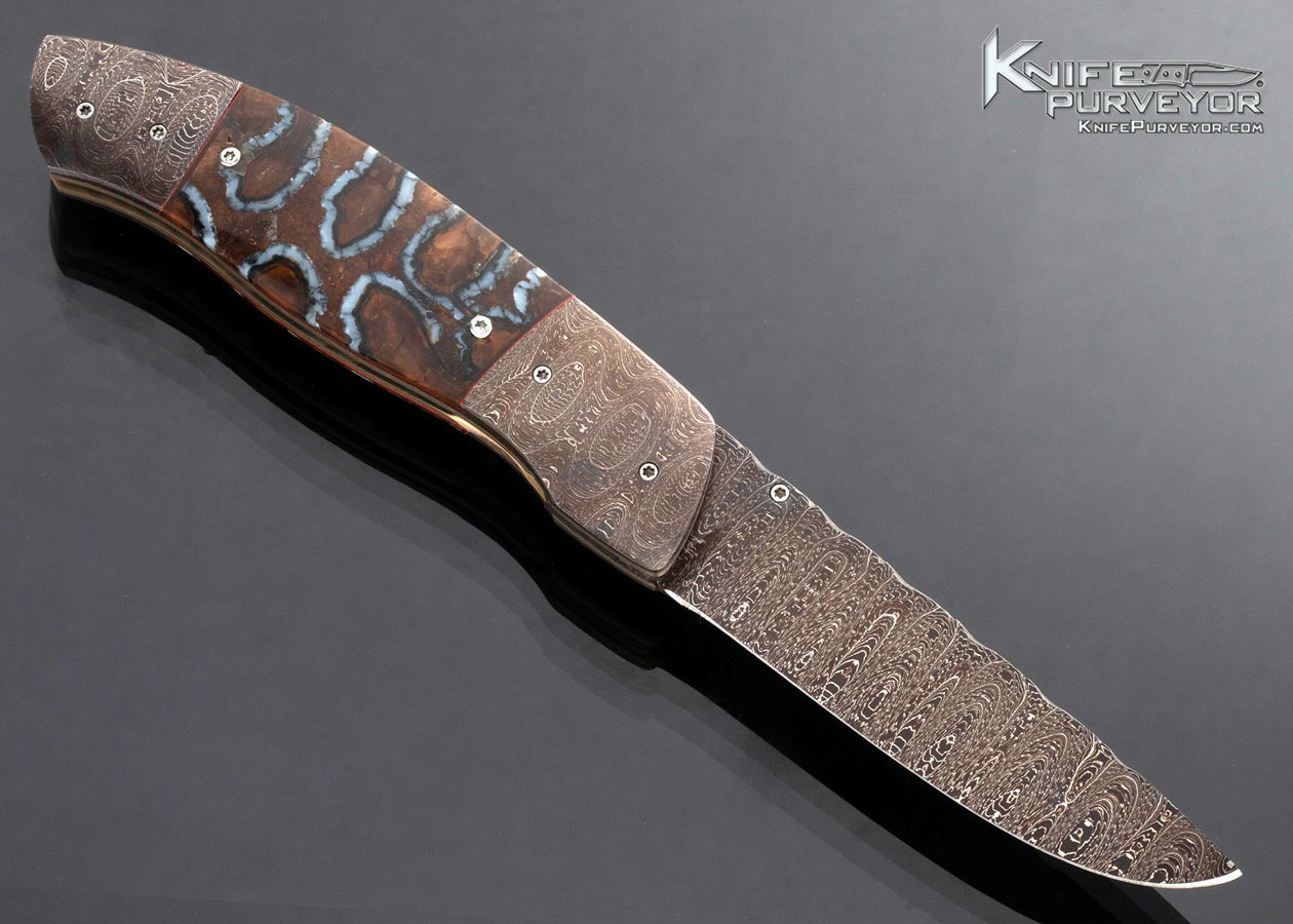 George Muller Custom Knife Blued Damascus and Mammoth Molar Linerlock ...