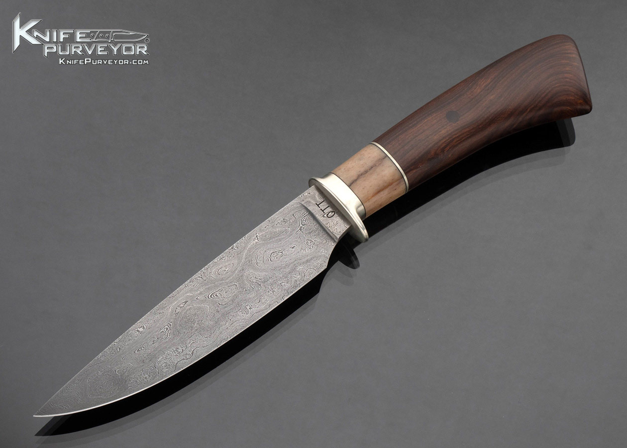 Fred Ott Custom Knife Damascus Blade with Giraffe Bone and Wood Fixed ...
