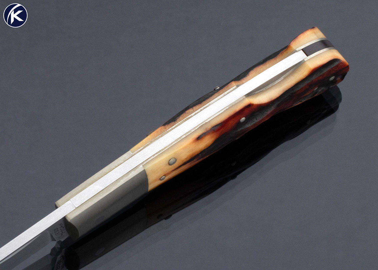 Jess Horn Custom Knife FBK Nickel Silver Bolsters and Amber Stag ...