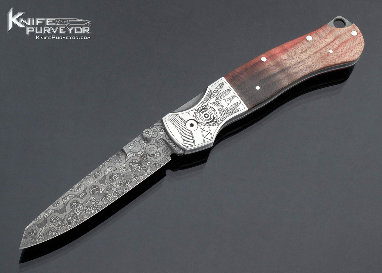 Warren Osborne Custom Knife Damascus and Exotic Wood Top Lock Engraved ...
