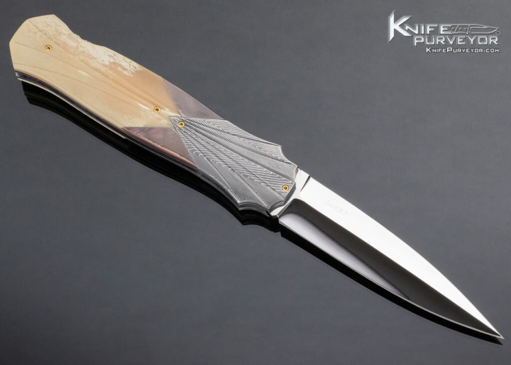 W.D. Pease Custom Knife Damascus, Black Lip Pearl Shell and Fluted ...