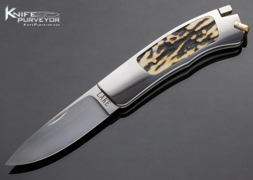 Ron Lake Custom Knife Stag Stainless Steel Interframe Orion Tail Lock ...