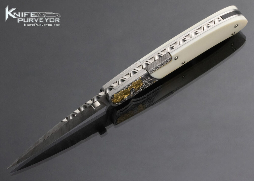 W.D. Pease Custom Knife Damascus Fossilized Walrus Side Lock Folder ...