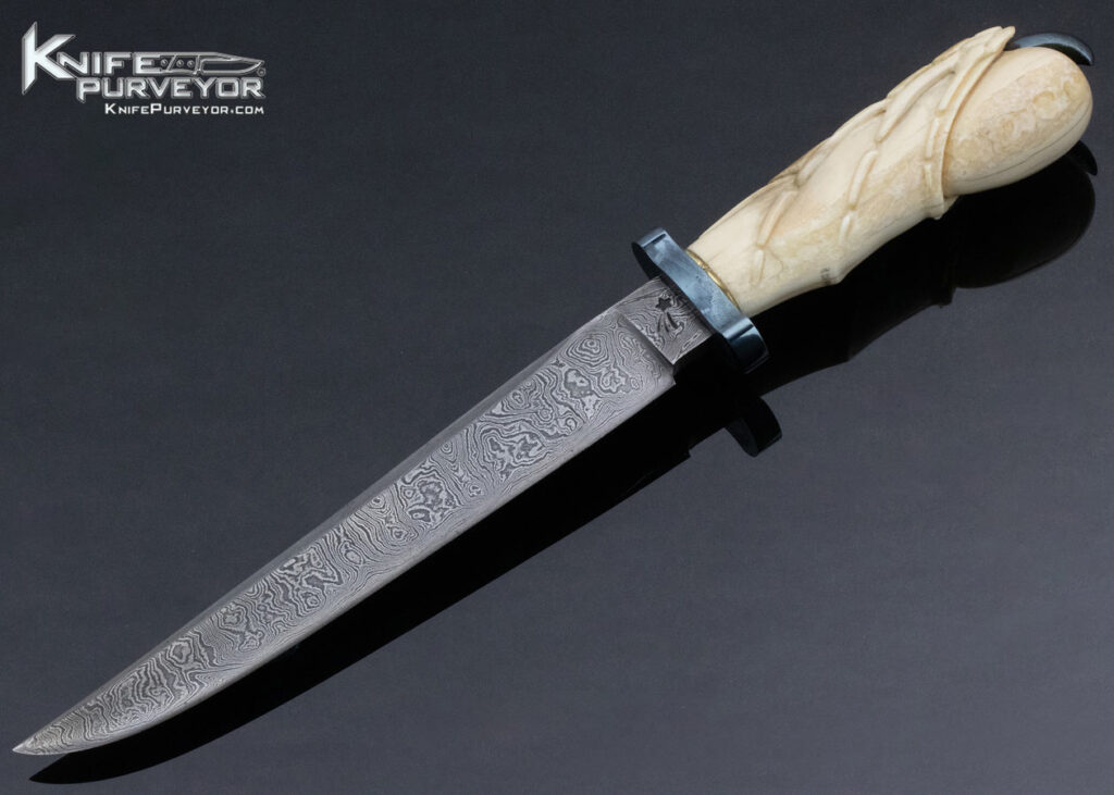 Jim Crowell Custom Knife Damascus Bowie with R. Dimarzo Carved ...