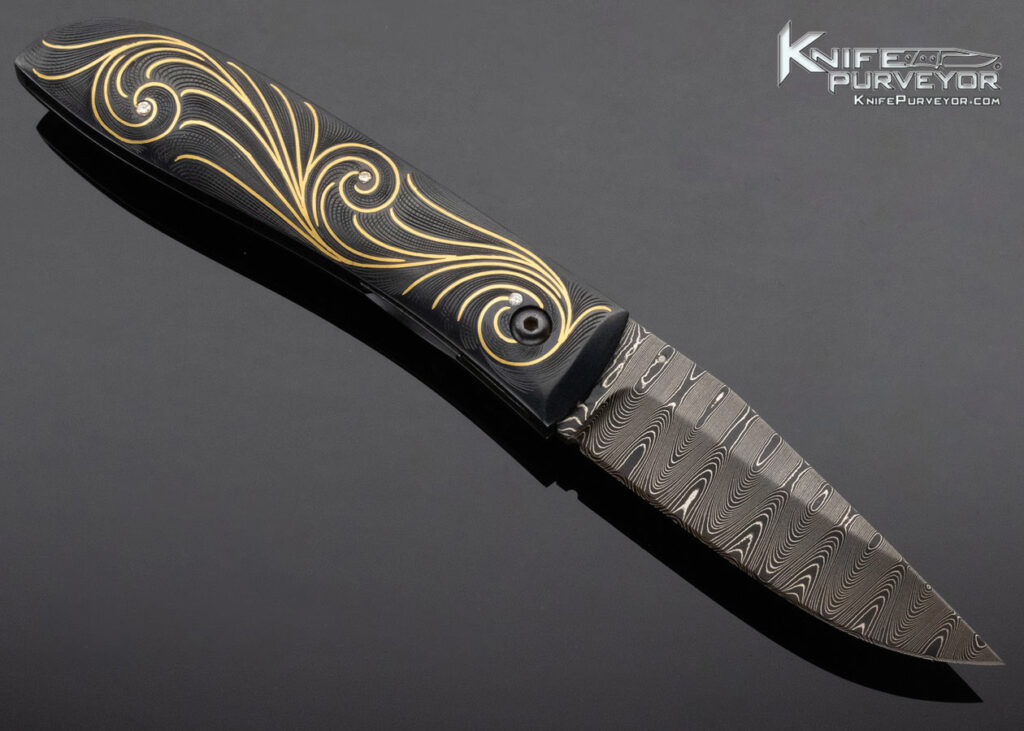 Kit Carson Custom Knife Damascus and Blued Steel Engraved by Jeff ...