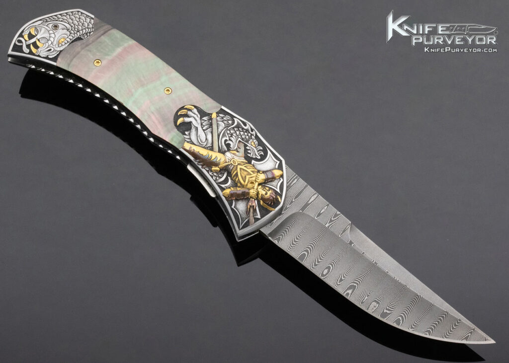 Matthew Lerch Custom Knife Ron Skaggs Engraved Damascus and Blacklip ...