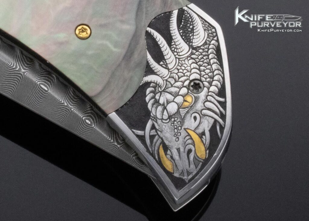 Matthew Lerch Custom Knife Ron Skaggs Engraved Damascus and Blacklip ...