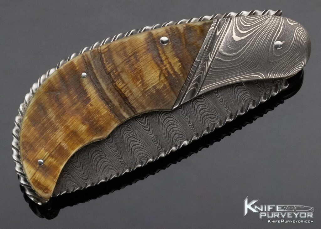 Richard Rappazzo Custom Knife Damascus and Big Horn Sheep Horn Lockback ...