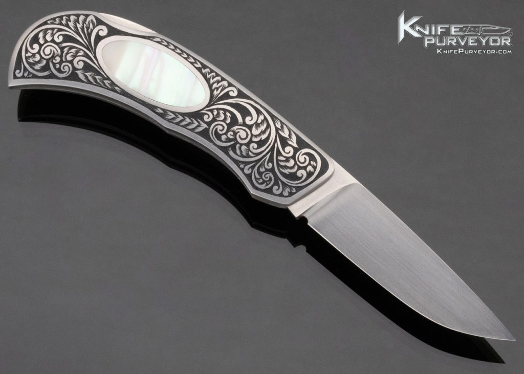Jack Busfield Custom Knife KWW Engraved Green Sea Snail Interframe ...