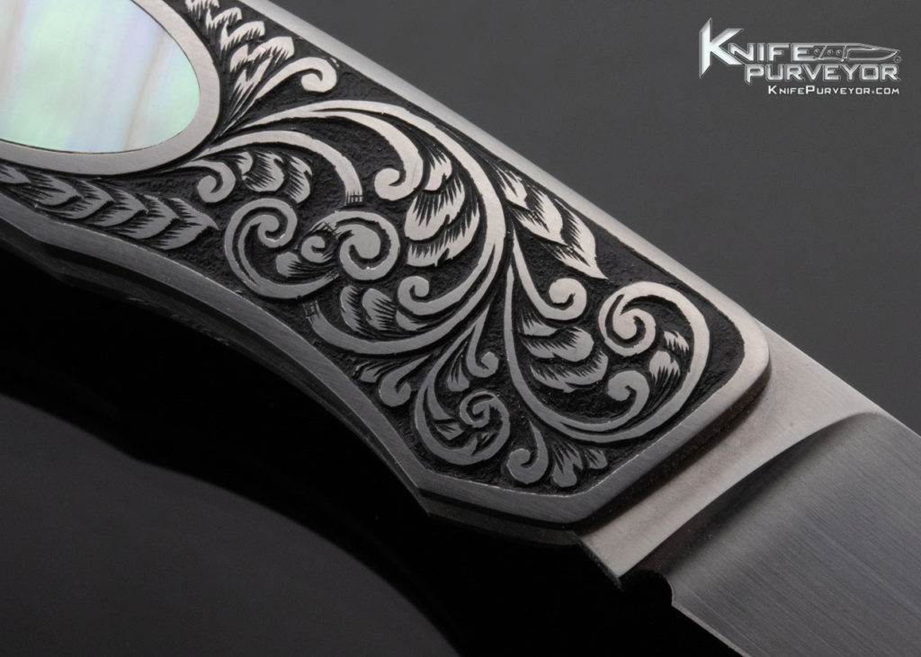Jack Busfield Custom Knife KWW Engraved Green Sea Snail Interframe ...